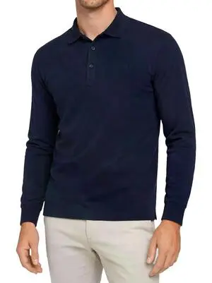 CANADIENS Long-sleeve Logo-embroidered Polo Shirt - Blue