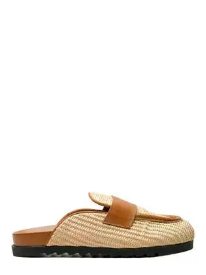 CHUCKIES Woven Raffia Mules With Leather Trim - Neutrals