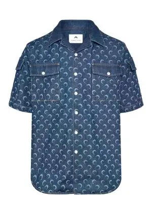 MARINE SERRE Moon-pattern Denim Shirt - Blue