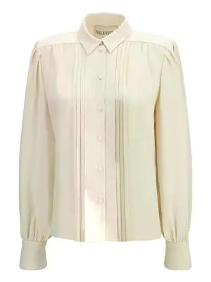 Valentino Garavani Cady Pintuck Shirt With Lace Trim - Neutrals