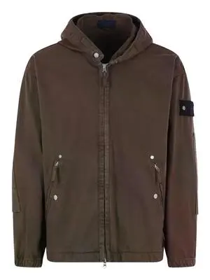Stone Island Hooded Jacket With Logo Patch - Brown