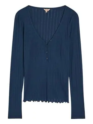 Eberjey Pointelle-knit Henley Top - Navy