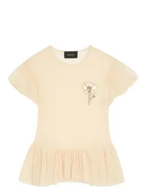 Simone Rocha Ballet Embellished Chiffon Blouse Nude