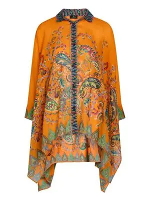 Etro Paisley-print Asymmetric Ramie Shirt - Orange