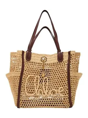 Chloé Leather And Raffia Tote Bag Natural