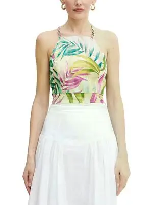 Guess Floral Smocked Cropped Top - Neutrals