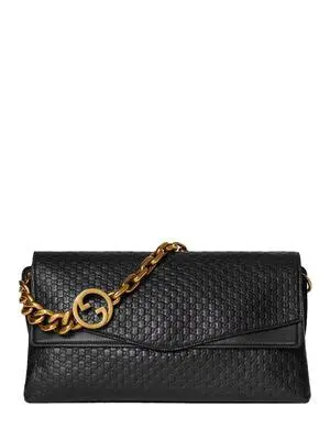 Gucci Embossed Shoulder Bag With Chain - Brown