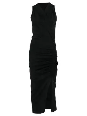NUDE Ruched-side V-neck Midi Dress - Black