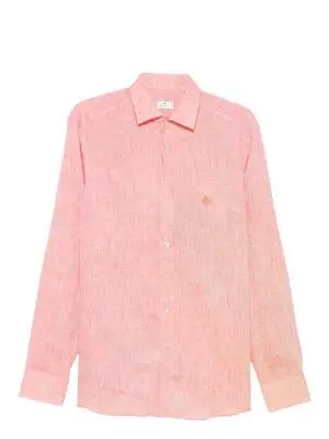 Etro Pegaso-embroidered Slub-texture Shirt - Orange