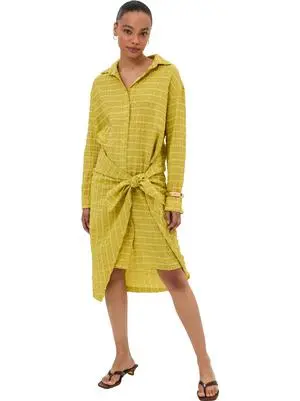 LE BOP Hollis Checked Shirt Dress - Chartreuse