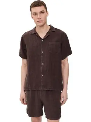 BATHER Short Sleeve Linen Camp Shirt Espresso