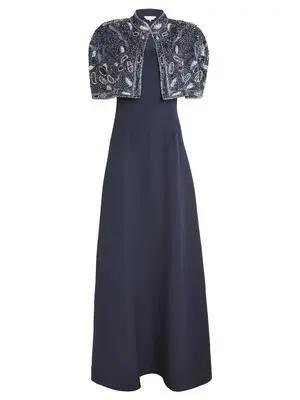 RAISHMA Embellished Giselle Cape Gown - Navy