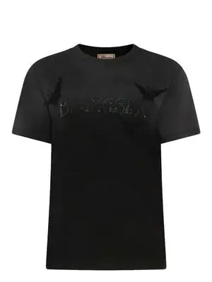 Blumarine Rhinestone-logo Butterfly-appliqué T-shirt - Black