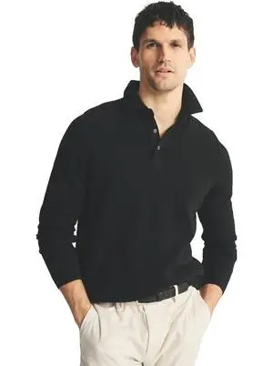 Naadam Signature Cashmere Long Sleeve Polo - Black