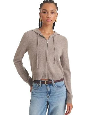 Naadam Cashmere Cropped Zip Up Hoodie Timber