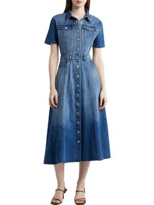 FREEMARKET Cotton Blend Denim Midi Shirtdress - Medium Denim