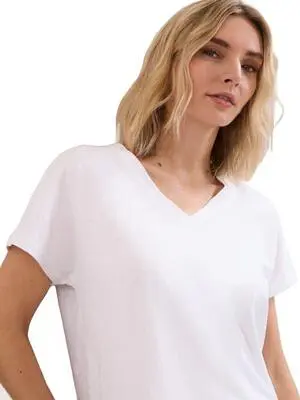 PHASE EIGHT Saphiya Slub Cotton V-neck T-shirt - White