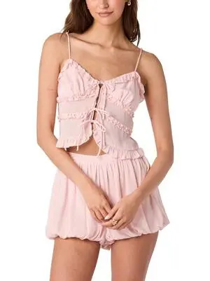 Astr The Label Kailey Tie Front Ruffle Trim Top - Blush