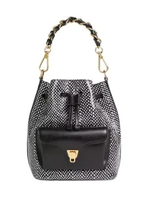 COCCINELLE Snake-print Leather Bucket Bag - Black