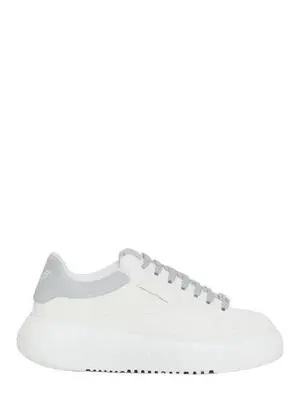 Emporio Armani Smooth Leather Sneakers With Thick Textured Sole - Red