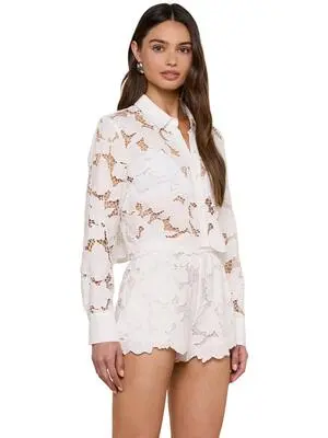 L'Agence Seychelle Cropped Eyelet Blouse Top - Ivory
