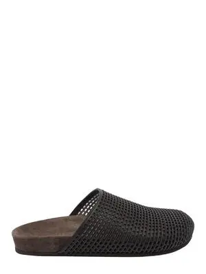Brunello Cucinelli Perforated Leather Mules With Monile Embellishment - Brown