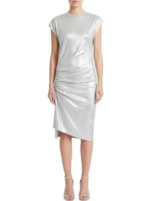 Rabanne Metallic Ruched Midi Dress - Grey