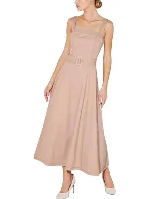 FREEMARKET Belted A-Line Midi Dress Blush