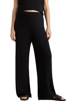 Quince Cotton Cashmere Maternity Wide Leg Pants - Black