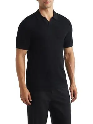 Reigning Champ Victor Johnny Collar Cotton & Linen Polo Sweater - Black