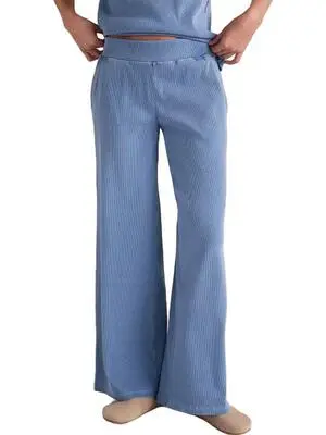 HAVEN WELL WITHIN Organic Cotton Rib Knit Wide Leg Pants - Garment Dye Lake