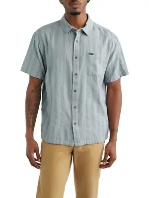 Brixton Cru Textured Stripe Short Sleeve Cotton Dobby Button-up Shirt - Trooper