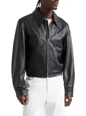 LEMAIRE Leather Blouson Biker Jacket - Black