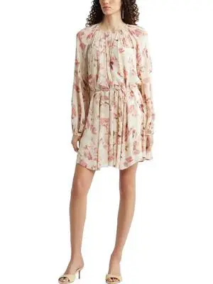 Nordstrom Floral Print Long Sleeve Mini Dress - Ivory-pink Canvas Bloom