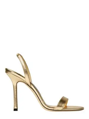 JIMMY CHOO Jenn 100 Gold Metallic Nappa Leather Sandals