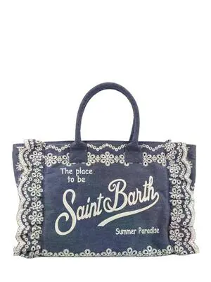 MC2 SAINT BARTH Embroidered Ruffled Tote Bag - Blue