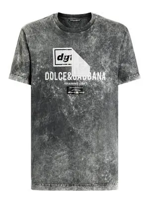 Dolce & Gabbana Marble-effect Cotton T-shirt With Print - Black