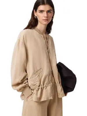 ALLSAINTS AllSaints Sofi Linen Blend Bomber Jacket Brown