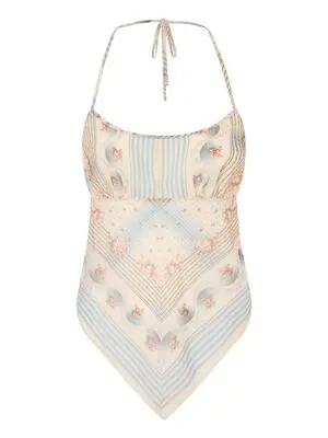Anna Sui Printed Chiffon Halterneck Top - Blue
