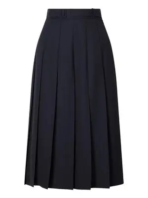 Auralee Pleated Wool And Mohair-blend Midi Skirt - Blue