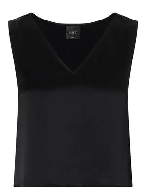 LESET Barb Satin Tank Top Black