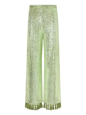 TALLER MARMO Sequined Fringed Flared Pants - Green