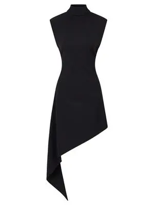 Alaïa Asymmetric Wool-blend Gabardine Turtleneck Mini Dress - Black