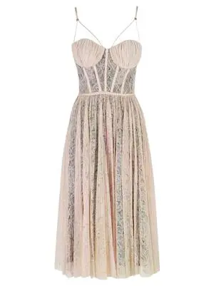 Elisabetta Franchi Lace-paneled Midi Dress - Neutrals