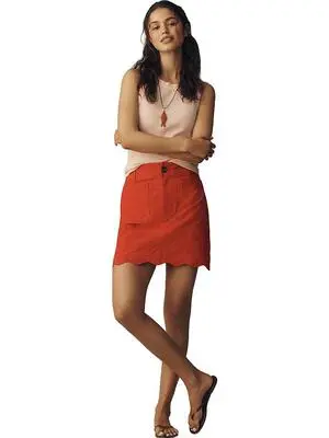 Maeve Maeve Colette Scalloped Mini Skirt Red