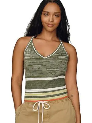 DAILY PRACTICE Knit V-neck Halter Top - Green Pattern