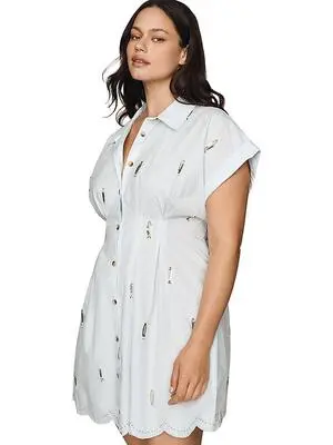 Anthropologie Cotton Poplin Shirtdress - Blue Pattern