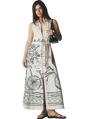 Maeve Mona Miki Lowe Linen Shirt Dress - Neutral Pattern