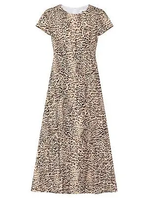 RO&ZO Woven Print Short Sleeve Maxi Dress - Leopard