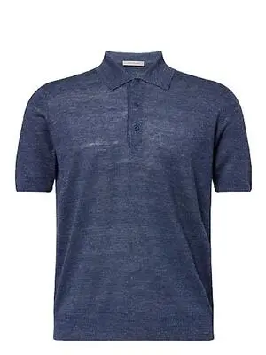 Corneliani Short-sleeve Linen And Silk-blend Polo Shirt - Blue 005